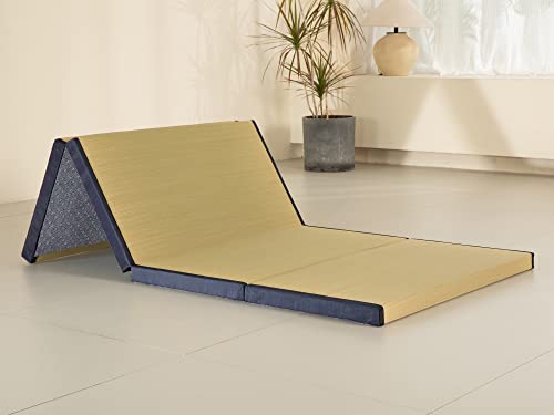 MustMat Thick Tatami Mat Twin XL Floor Mattress Japanese Tatami Bed with Storage Bag 39 x 80 x 2 in (Blue)