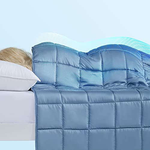 SLEEP ZONE Reversible Cooling Weighted Blanket 20 lbs Queen 60x80 inches Pressue Relief Blanket for Adults with Premium Glass Beads (Blue+Grey)