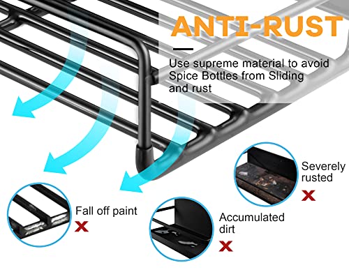 Trouwids Magnetic Spice Rack for Refrigerator, 4 Pack Magnetic Shelf Spice Rack Organizer, Metal Magnetic Fridge Shelf with 8 Hooks for Kitchen Fridge Magnet Organizer for Spice Storage (4 Pack, Black)
