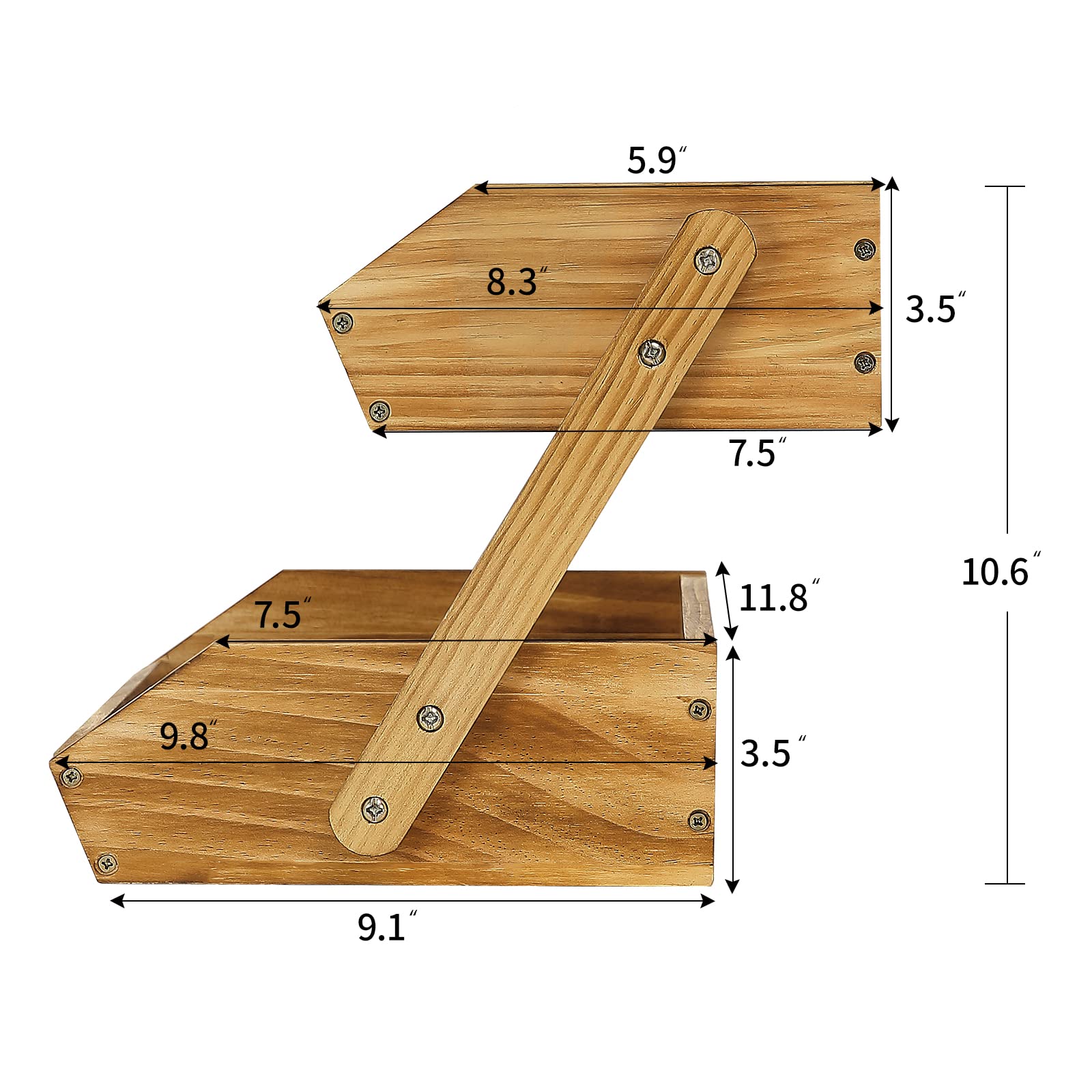 G.a HOMEFAVOR Fruit Basket: 2-Tier Pine Wood Fruit Bowl for Kitchen, Fruit Stand Storage Holder for Vegetables and Snack Home Kitchen Countertop Organizer (Self-assembly)