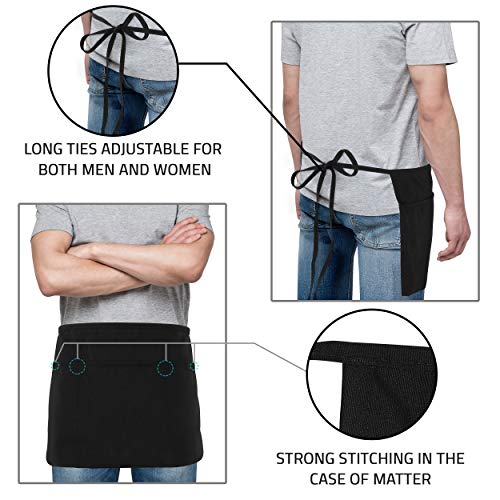 Utopia Wear 3 Pocket Waist Apron [Pack of 2], Server Short Apron for Men Women, Kitchen, Restaurant and Crafting, 24x12 Inches (Black)