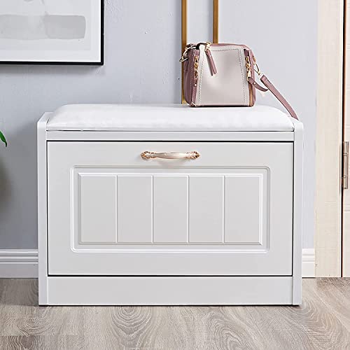 SoOSSN Leather Upholstered Entryway Bench Seat Shoe Storage Organizer,Modern Home Shoe Bench with Hidden Shoe Shelf,Premium Shoe Cabinet Shoe Rack Bench (Color : White, Size : 26x12x18inch)