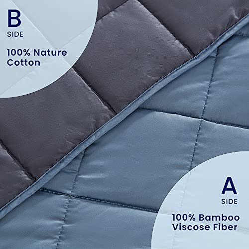 SLEEP ZONE Reversible Cooling Weighted Blanket 20 lbs Queen 60x80 inches Pressue Relief Blanket for Adults with Premium Glass Beads (Blue+Grey)