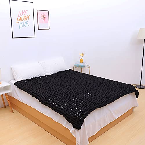 FindPanda Handmade Chunky Knit Weighted Blanket Throw, Cooling Weighted Blanket Queen Size 15 pounds, Breathable and Comfortable Knit Weighted Blankets for Home Décor(Black, 60"×80" 15 lbs)