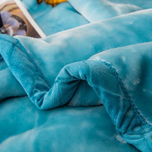 Korean Mink Blanket Plush Blanket Queen Size 80" x 90",8 Pounds Heavy Fleece Blanket Silky Soft Warm 2 Ply Cat Family Blue Throw A&B Printed Raschel Bed Blanket