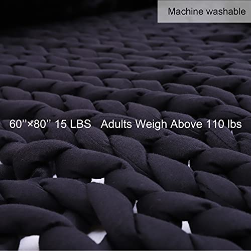 FindPanda Handmade Chunky Knit Weighted Blanket Throw, Cooling Weighted Blanket Queen Size 15 pounds, Breathable and Comfortable Knit Weighted Blankets for Home Décor(Black, 60"×80" 15 lbs)