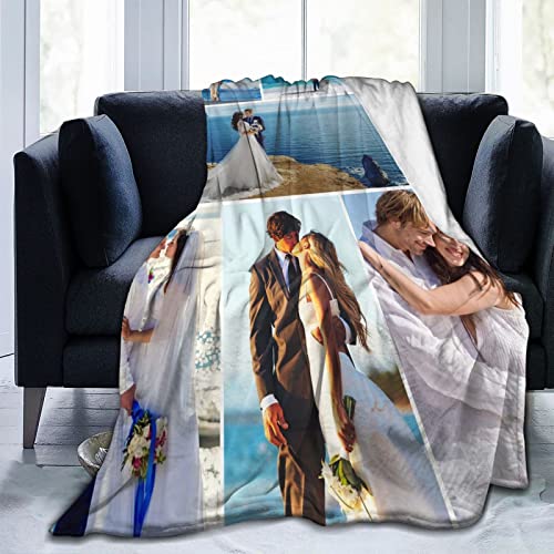BEJAVO Custom Blanket with Photo Text Personalized Flannel Throw Blanket Customized Picture Blanket for Adult Kid Birthday Christmas Halloween Fathers Mothers Valentines Day Gift 80"X60"