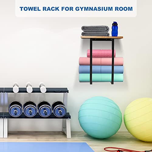 Wellsign Towel Racks for Bathroom Wall Mounted, Metal Towel Holders with Wooden Shelf for Small Bathroom, Rv, Camper Rolled Bath Towel and Hand Towels Holder Storage and Organization Decor