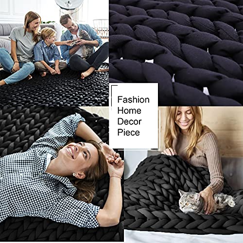 FindPanda Handmade Chunky Knit Weighted Blanket Throw, Cooling Weighted Blanket Queen Size 15 pounds, Breathable and Comfortable Knit Weighted Blankets for Home Décor(Black, 60"×80" 15 lbs)