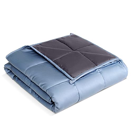 SLEEP ZONE Reversible Cooling Weighted Blanket 20 lbs Queen 60x80 inches Pressue Relief Blanket for Adults with Premium Glass Beads (Blue+Grey)