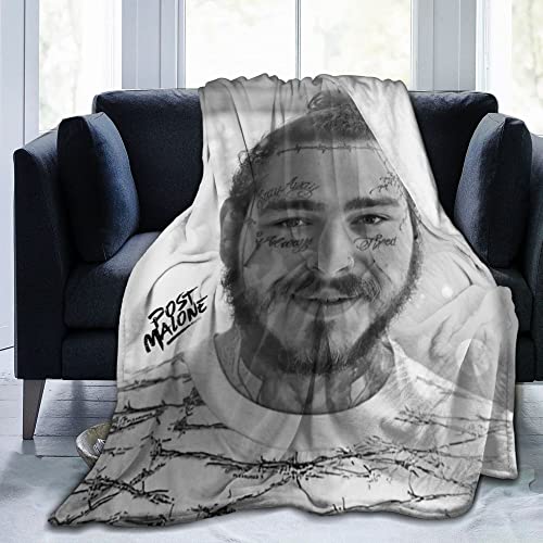 Post Malone Throw Blanket,Singer 3D Print Super Soft Flannel Bed Blanket, Cozy Warm Blanket for Living Room Bedroom Couch Sofa Indoor Camping Decor Singer Merch Gift 60x50 in