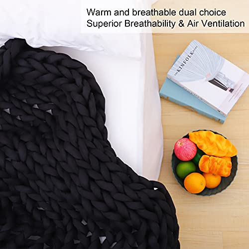 FindPanda Handmade Chunky Knit Weighted Blanket Throw, Cooling Weighted Blanket Queen Size 15 pounds, Breathable and Comfortable Knit Weighted Blankets for Home Décor(Black, 60"×80" 15 lbs)
