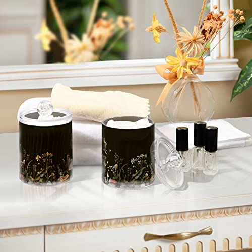 Mushrooms Berries Clear Plastic Storage Jars with Lids, Bathroom Vanity Storage Organizer Holder Canister for Cotton Swabs,Makeup Sponges, Flossers,Bath Salts,4 Pack