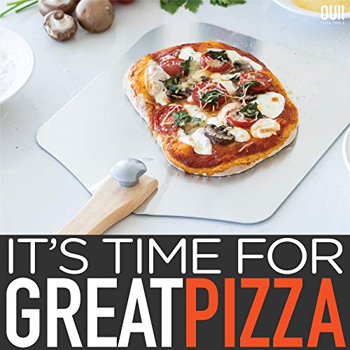 OUII Aluminum Pizza Peel Metal - 12 x 14 Inch. Pizza Spatula for Oven with Foldable Wood Handle. Pizza Oven Accessories and Pizza Tools. Pizza Turning Peel, Bread Peel, Pastry, Dough, Cake Spatula