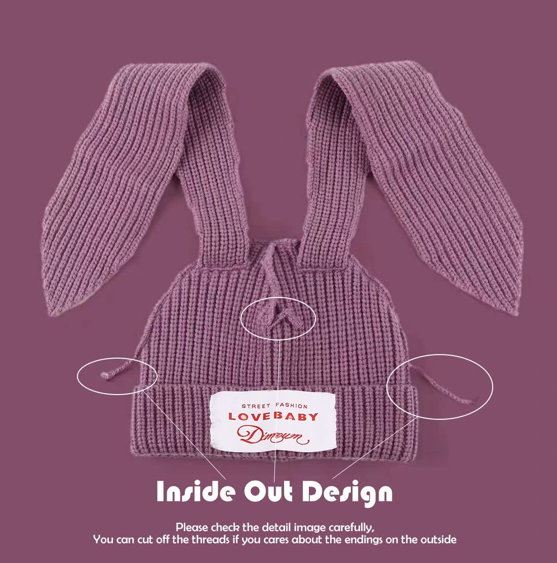 Beanie Hats for Women Cute Bunny Solid Color Knit Winter Cap Rabbit Knit Long Hair Holloween Cosplay Hat Warm Skull Cap