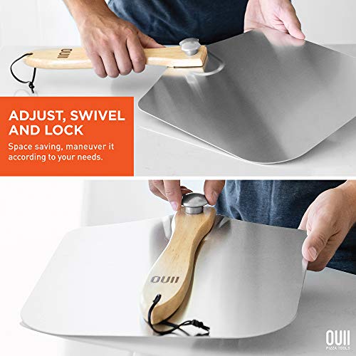 OUII Aluminum Pizza Peel Metal - 12 x 14 Inch. Pizza Spatula for Oven with Foldable Wood Handle. Pizza Oven Accessories and Pizza Tools. Pizza Turning Peel, Bread Peel, Pastry, Dough, Cake Spatula
