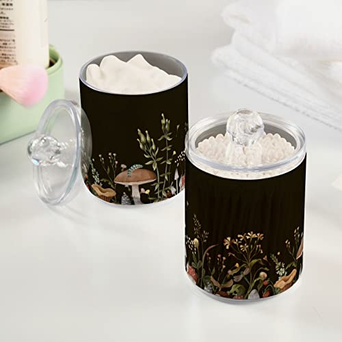 Mushrooms Berries Clear Plastic Storage Jars with Lids, Bathroom Vanity Storage Organizer Holder Canister for Cotton Swabs,Makeup Sponges, Flossers,Bath Salts,4 Pack