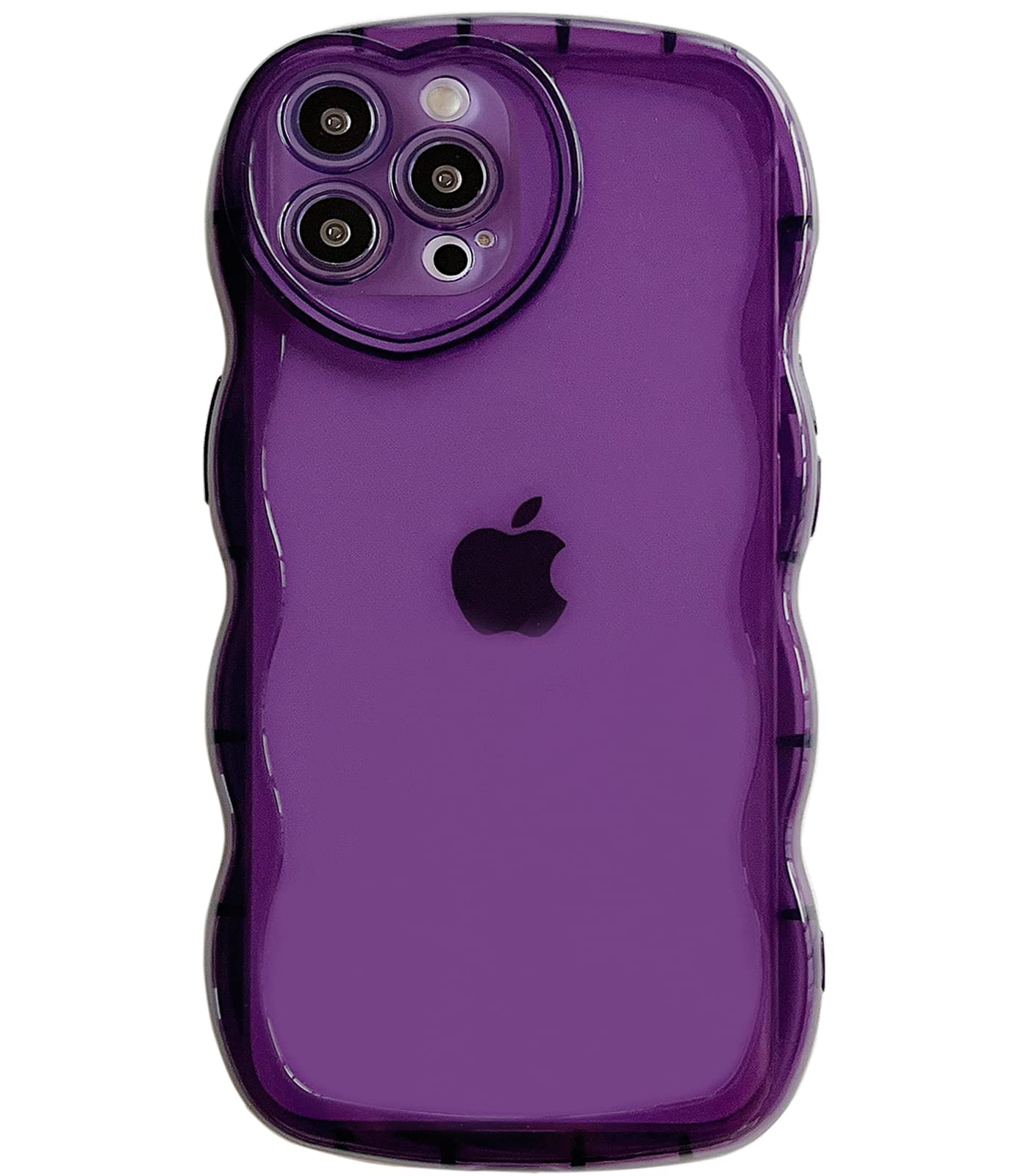 Qokey for iPhone 13 Pro Max Case(2021 6.7"), Cute Clear Love Case, with Love-Heart Camera Frame Wavy Edge Transparent Full Protection Soft TPU Shockproof Phone Cases Cover for Women Girls Purple