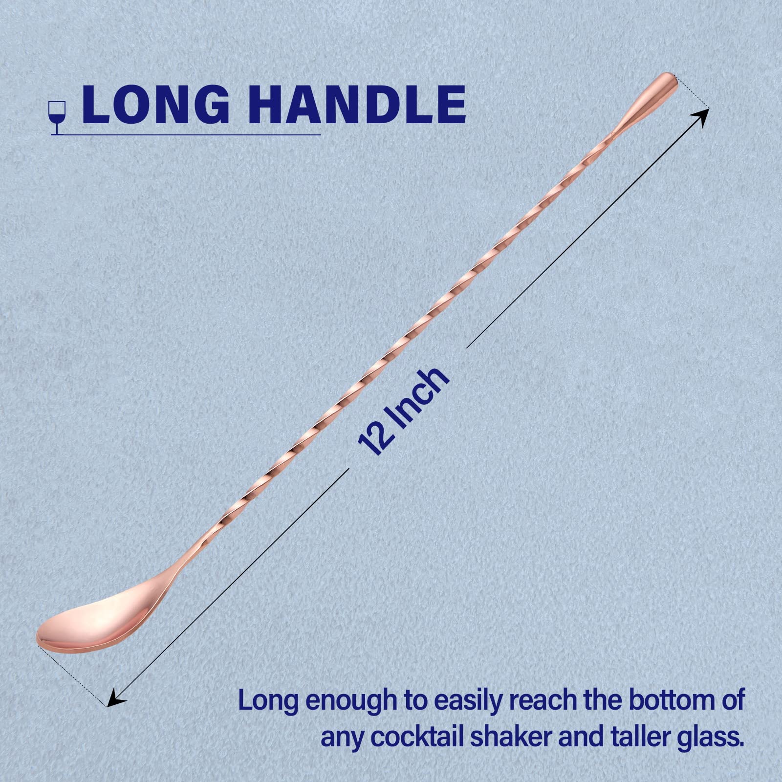 2 Pcs 12 Inches Bar Spoon, Long Handle Mixing Stirrers for Drink, Briout Stainless Steel Bar Cocktail Shaker Spoon, Rose Gold