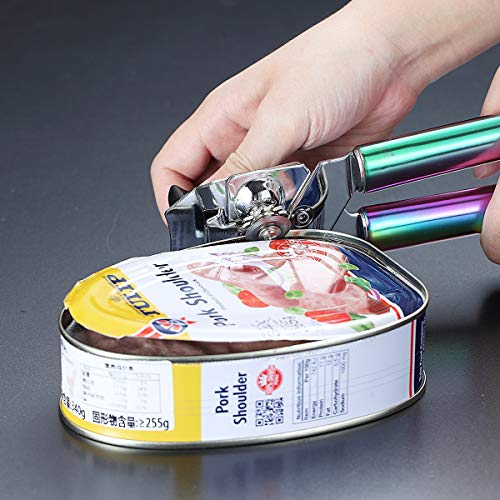 Berglander Can Opener, Stainless Steel Rainbow Handle Can Opener, Titainium Colorful Plating Handle Can Opener Hand Held, Smooth Edge Manual Can Opener, Heavy Duty (Rainbow)