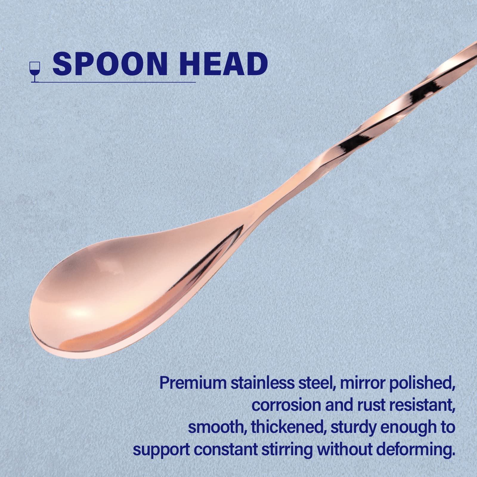 2 Pcs 12 Inches Bar Spoon, Long Handle Mixing Stirrers for Drink, Briout Stainless Steel Bar Cocktail Shaker Spoon, Rose Gold