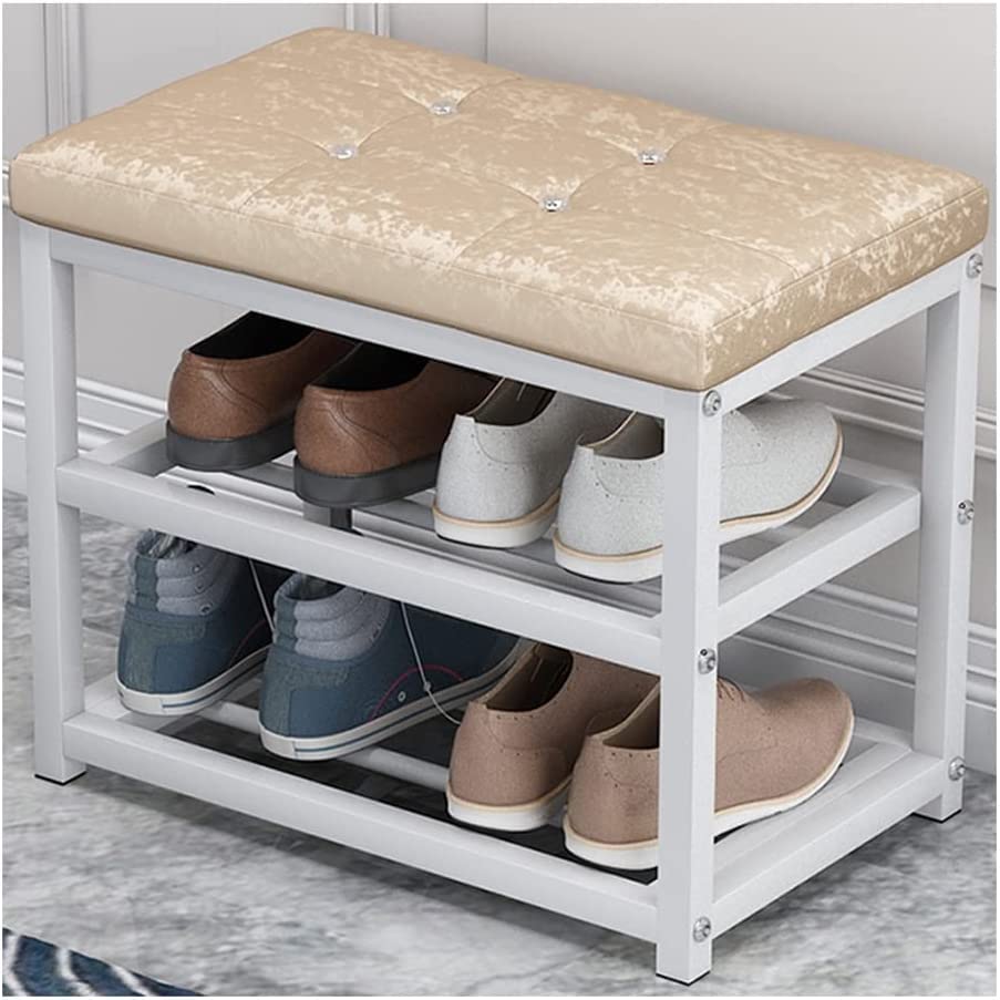 JUSLIV Multi-Layer Storage Shoe Rack at The Entrance, Simple sit Iron Shoe Changing Rack, Multi-Functional Storage Shoe Cabinet Shoe Rack, Suitable for The Entrance and Corridor, Size: 50x30x45cm (Co