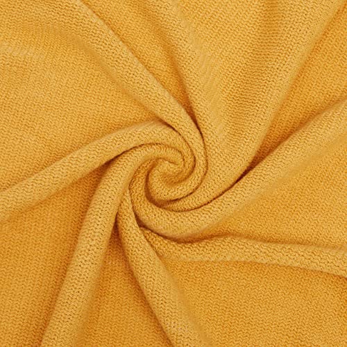 Spotgrowth Twin Throw Blankets for Sofa Warm Acrylic Knit Blanket Durable Lightweight Decorative Blanket Tassel Bed Blanket for All Season Machine Washable 50 x 60 Inches,Gold (SP210713)