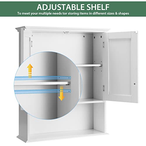 Bathroom Wall Cabinet Mounted with 2 Doors and Adjustable Shelves, 24" x 28" Wooden Medicine Cabinet Over Toilet Storage Wall Hanging Cabinets for Bathroom Bedroom Kitchen Laundry Room
