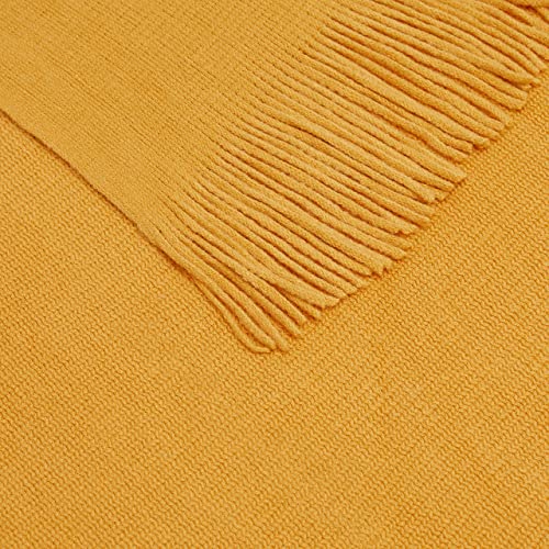 Spotgrowth Twin Throw Blankets for Sofa Warm Acrylic Knit Blanket Durable Lightweight Decorative Blanket Tassel Bed Blanket for All Season Machine Washable 50 x 60 Inches,Gold (SP210713)