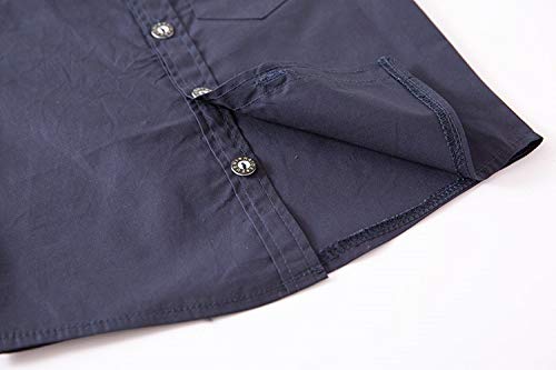stylesilove Toddler Little Boy Long Sleeve Cotton Button Down Shirt for Casual, Formal Event and Special Occasions (Navy Blue, 2T)