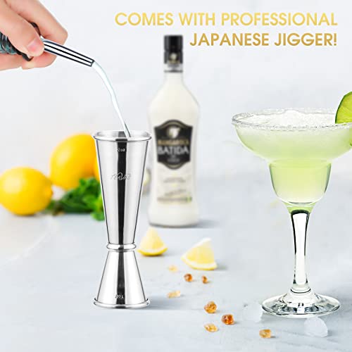 TEAVAS Mixology Bartender Kit with Bamboo Stand and Japanese Jigger | 25-Piece Bar Set Professional Stainless Steel Bar Tools | Cobbler Cocktail Shaker Set | Recipe Menu | Barware Present Gift