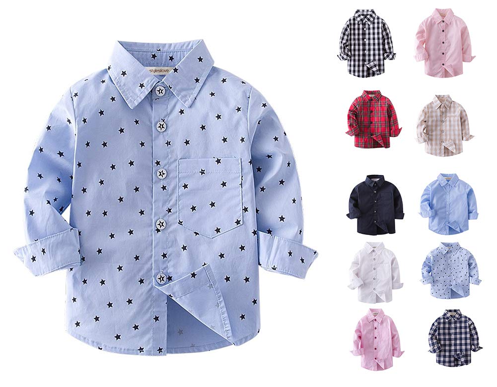 stylesilove Toddler Little Boy Long Sleeve Cotton Button Down Shirt for Casual, Formal Event and Special Occasions (Navy Blue, 2T)