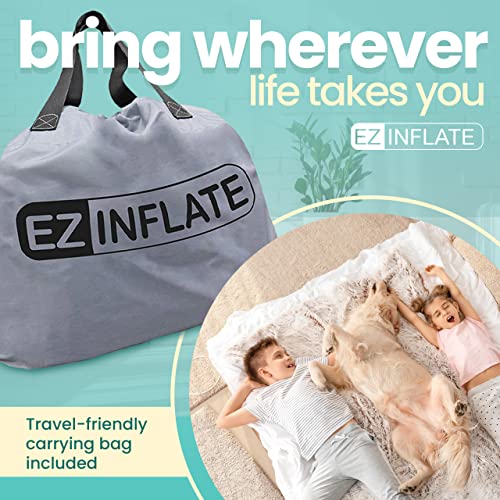EZ INFLATE Air Mattress with Built in Pump - Full Size Double-High Inflatable Mattress with Flocked Top - Easy Inflate, Waterproof, Portable Blow Up Bed for Camping & Travel