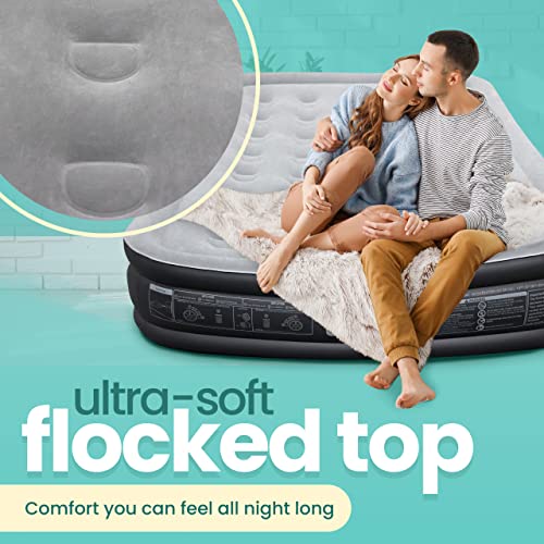EZ INFLATE Air Mattress with Built in Pump - Full Size Double-High Inflatable Mattress with Flocked Top - Easy Inflate, Waterproof, Portable Blow Up Bed for Camping & Travel
