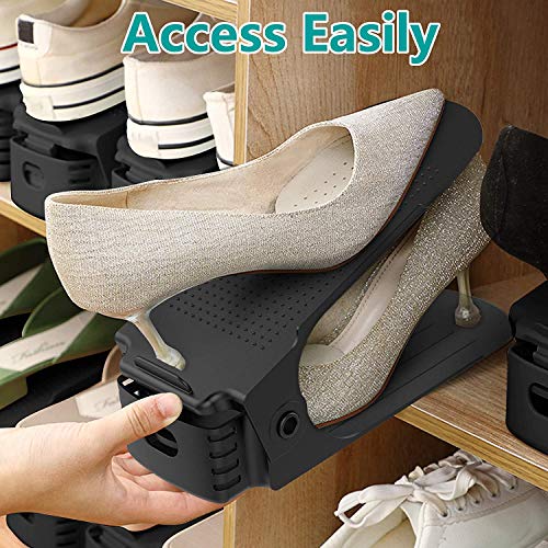 NK-STORE's Shoe Slots Organizer Space Saver Double Deck Shoe Rack Adjustable Shoe Slots for Closet Organization (Black, Pack of 2)