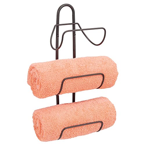 mDesign Modern Decorative Metal 3-Level Wall Mount Towel Rack Holder and Organizer for Storage of Bathroom Towels, Washcloths, Hand Towels - 2 Pack - Bronze
