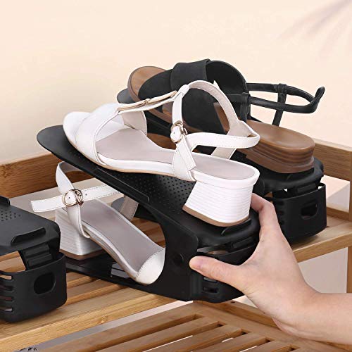 NK-STORE's Shoe Slots Organizer Space Saver Double Deck Shoe Rack Adjustable Shoe Slots for Closet Organization (Black, Pack of 2)