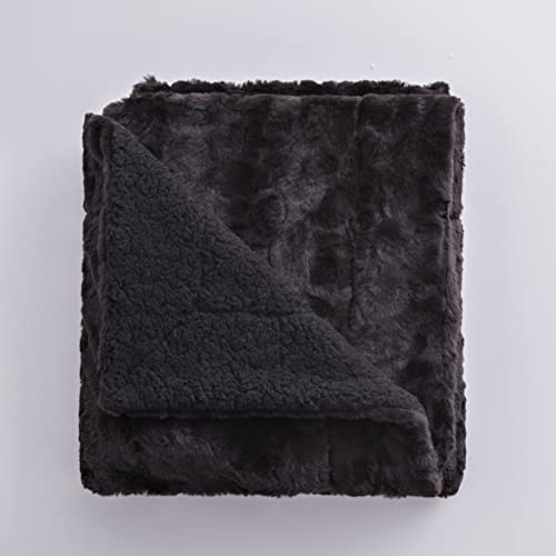 Extra Warm Faux Fur Throw Blanket for Couch & Bed - Super Soft Faux Fur Blanket & Throw for Sofa - Black Perfect Double Sided Fluffy Woven Throw Soft Blanket