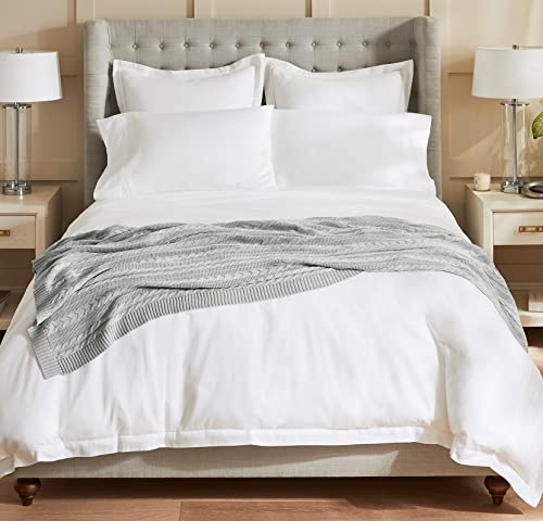 BOLL & BRANCH Cable Knit Throw Blanket – Luxurious 100% Organic Cotton Bedding – Soft, Lightweight, Breathable and Cozy – Timeless Knit Design – 50 x 70, Heathered Pewter