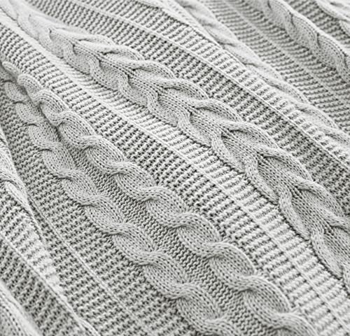 BOLL & BRANCH Cable Knit Throw Blanket – Luxurious 100% Organic Cotton Bedding – Soft, Lightweight, Breathable and Cozy – Timeless Knit Design – 50 x 70, Heathered Pewter