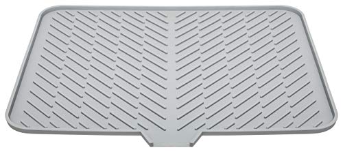 Luxet Silicone Dish Drying Mat with Built-in Drain Lip - Hygienic Drying Pad - Sturdy Compact Easy to Clean Tray Protects Surfaces Prevents Water Build Up - 23 X 17 (Grey)