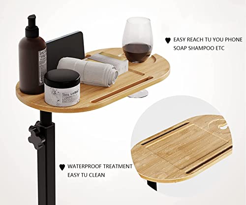 Bamboo Bath Table Tray Table with Adjustable Height,FreestandinBath Caddy Tray for Tub Against Wall,Bathtub Side Table Tub Shelf for Luxury Bath Home Spa Bathtub Accessories and Gift Choice.