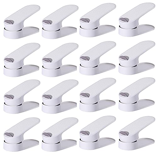 ALWWL White Shoe Storage Rack, Integrated Household Adjustable Double Tiers Shoes Slots, for Livingroom Bedroom Bathroom- 16 Pcs