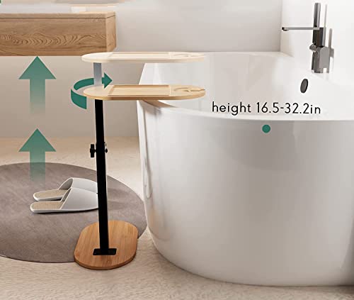 Bamboo Bath Table Tray Table with Adjustable Height,FreestandinBath Caddy Tray for Tub Against Wall,Bathtub Side Table Tub Shelf for Luxury Bath Home Spa Bathtub Accessories and Gift Choice.