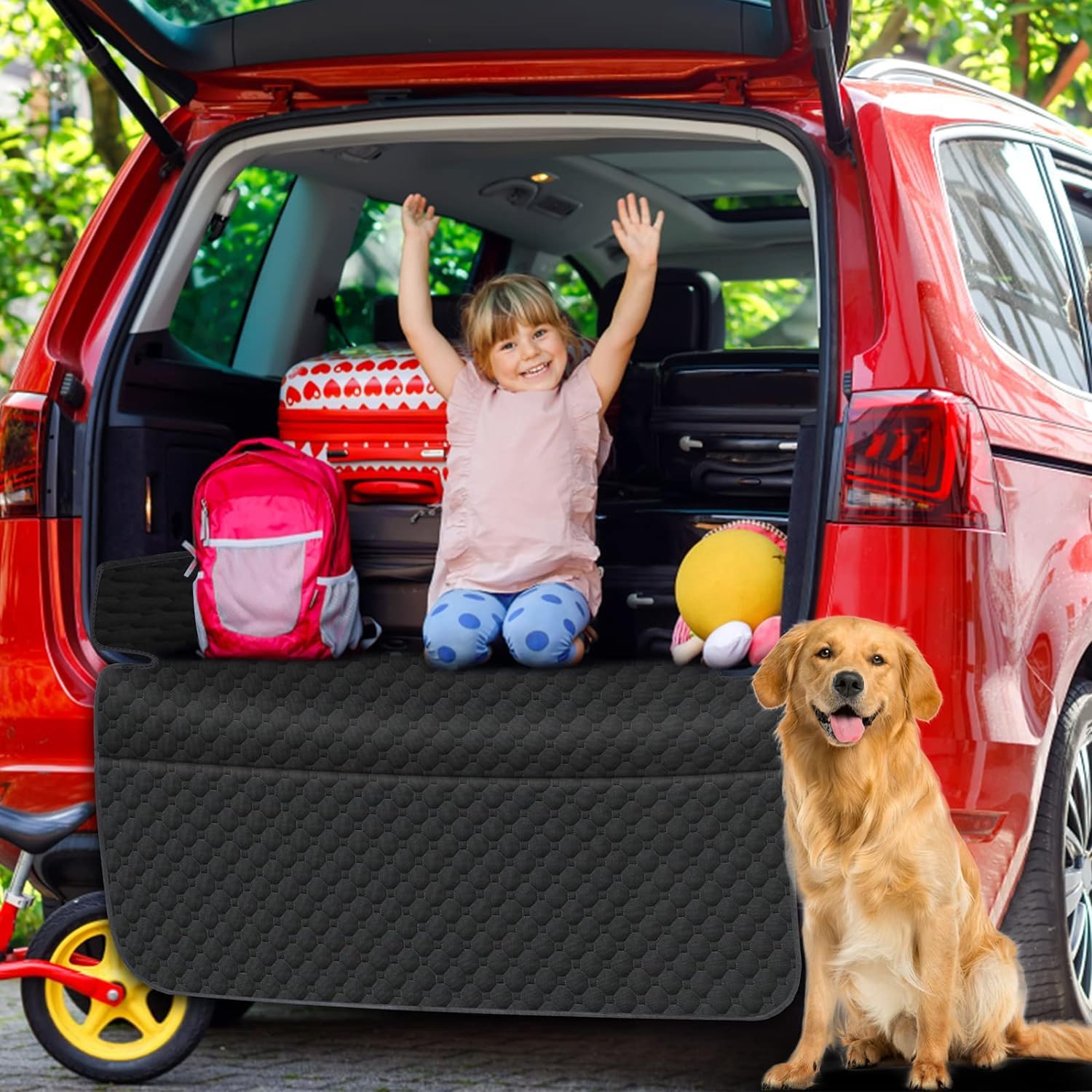 Mancro SUV Cargo Liner for Dogs, Water-Resistant Dog Seat Cover for SUV with Bumper Flap Protector, Sturdy Non-Slip Polyester Pet Trunk Cargo Cover for Vehicles, Vans, Universal Fit (84” L x 54” W)