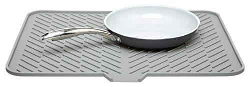 Luxet Silicone Dish Drying Mat with Built-in Drain Lip - Hygienic Drying Pad - Sturdy Compact Easy to Clean Tray Protects Surfaces Prevents Water Build Up - 23 X 17 (Grey)