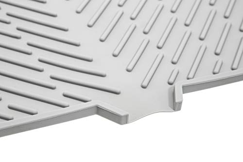 Luxet Silicone Dish Drying Mat with Built-in Drain Lip - Hygienic Drying Pad - Sturdy Compact Easy to Clean Tray Protects Surfaces Prevents Water Build Up - 23 X 17 (Grey)