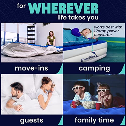EnerPlex Queen Air Mattress with Built-in Pump - 13 Inch Double Height Inflatable Mattress for Camping, Home & Portable Travel - Durable Blow Up Bed with Dual Pump - Easy to Inflate/Quick Set Up