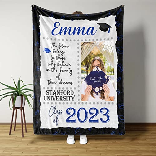 Custom Class of 2023 Graduate Blanket, Personalized Senior 2023 Name Photo School Graduations Throws Blankets, Personalized Graduation Blanket, Personalized Graduation 2023 Blanket with Photo
