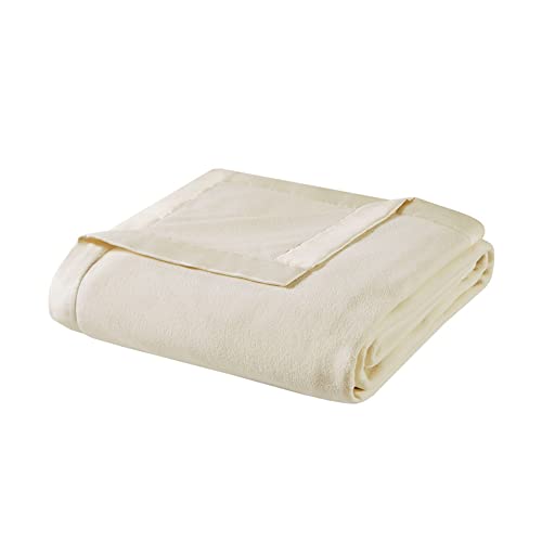 True North by Sleep Philosophy Micro Fleece Luxury Premium Soft Cozy Mircofleece Blanket for Bed, Couch or Sofa, Full/Queen, Ivory